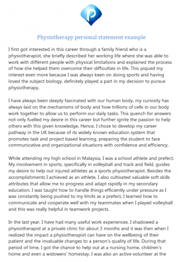 Free physiotherapy personal statement example for college or university