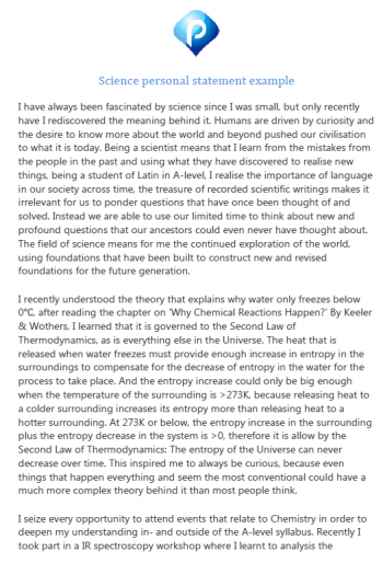 Science (Chemistry) personal statement example for a college course or ...