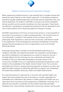 Free example of a personal statement for medical school (medicine)