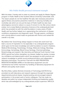 Free example personal statement - MSc Public health application