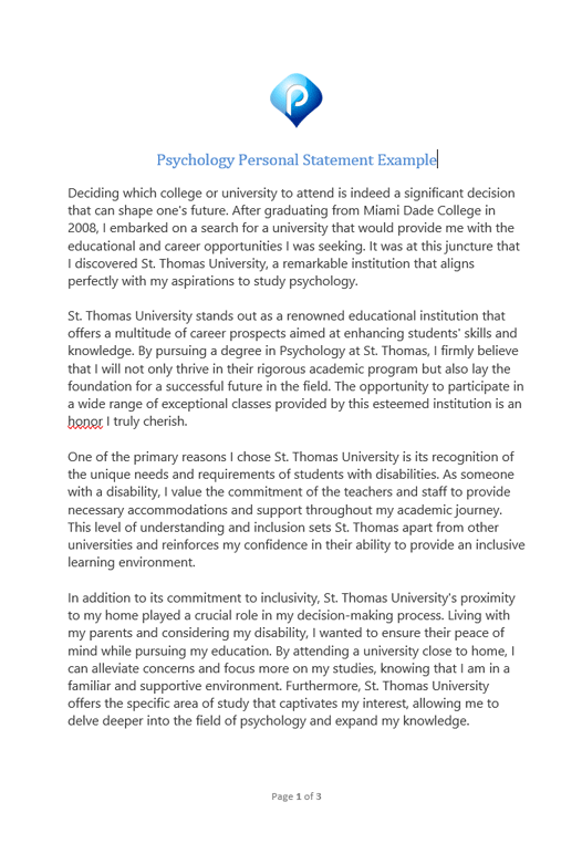 Psychology Personal Statement Example In Word Format