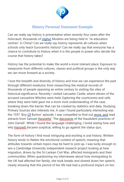 History Personal Statement Example 2 