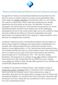 History and International Relations personal statement