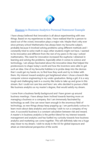 Business Analytics Masters Personal Statement Example