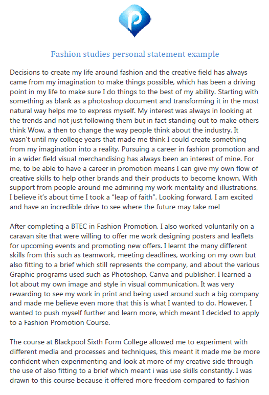 Fashion Studies Personal Statement Example Personal statement Fashion Studies Personal Statement Example Personal statement